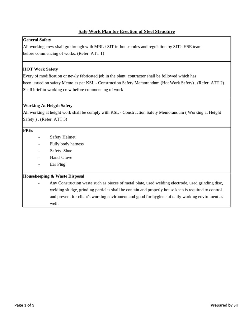 Safe Work Plan For Erection of Steel Structure | PDF | Scaffolding ...