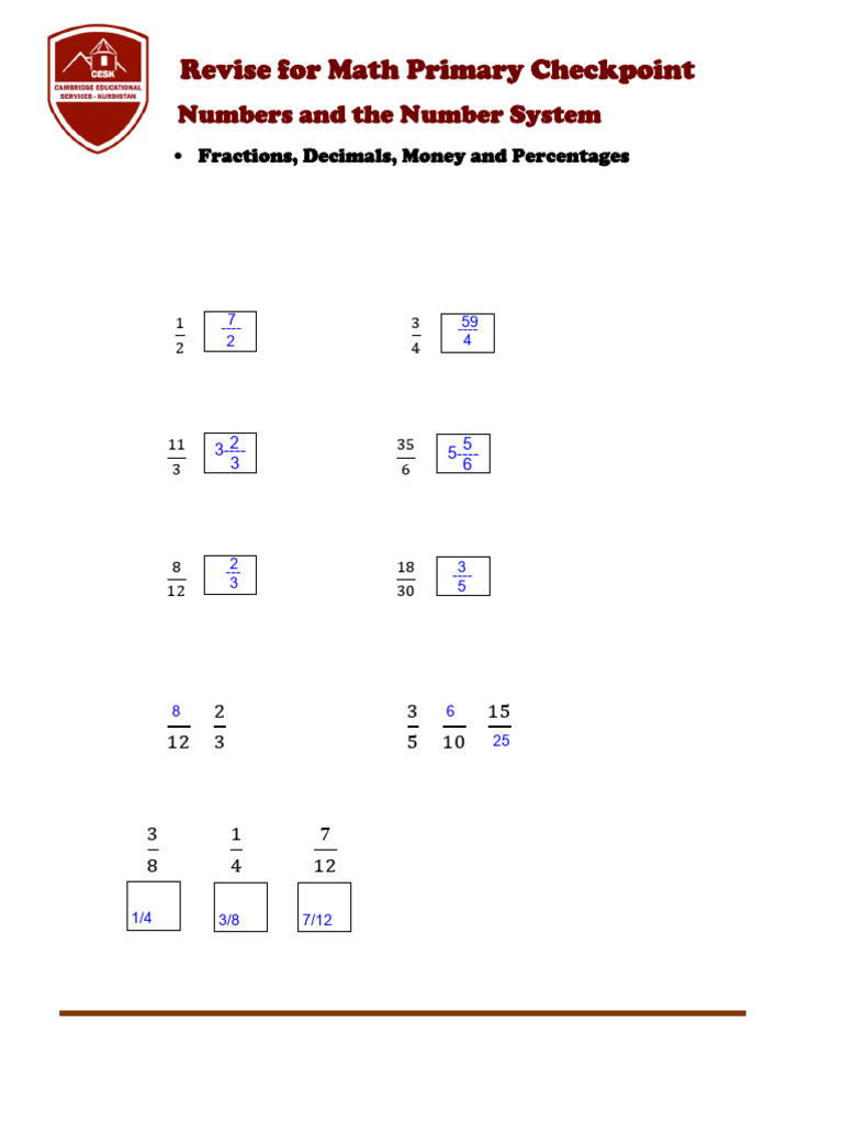 Stage 6 Math Checkpoint Worksheet Answerkey | PDF | Elementary Mathematics | Numbers