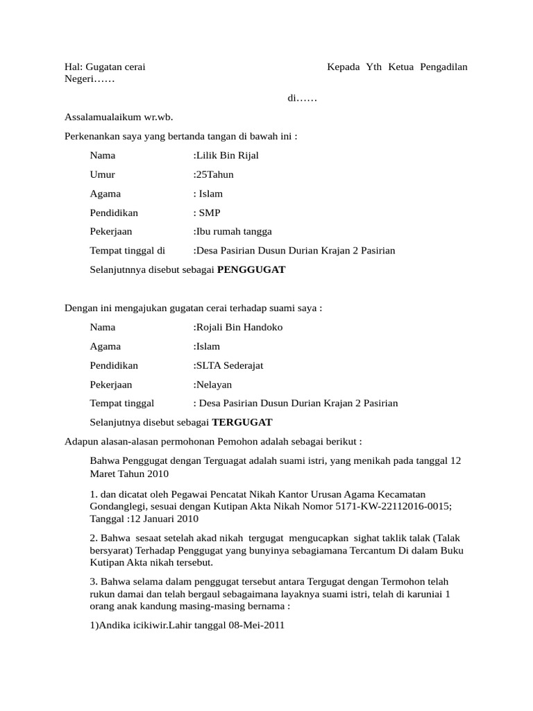 Surat Gugat Cerrai (Kais) | PDF