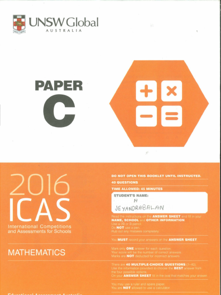 Icas Maths 2016 C 2 | PDF