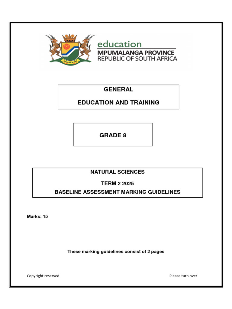 Grade 8 Ns Term 2 Baseline Marking Guidelines 2025 | PDF