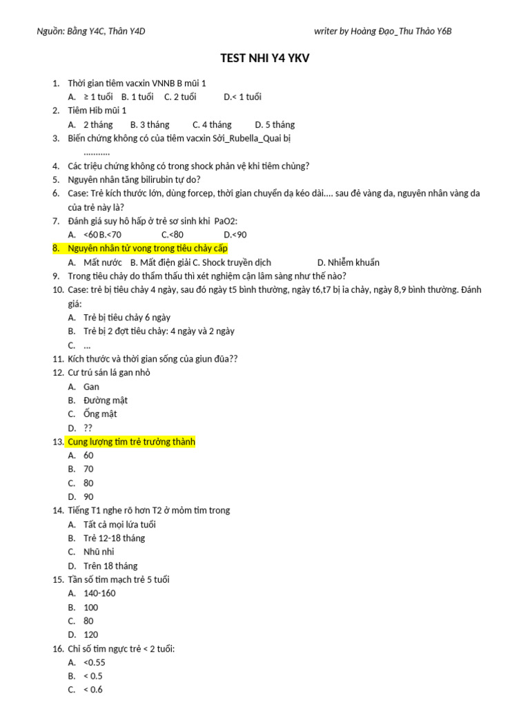 Test Nhi Y4 | PDF