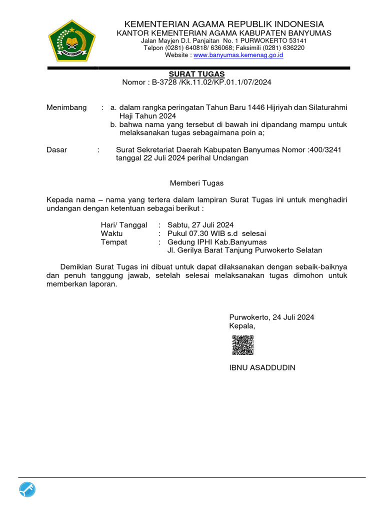 3728 - Surat Tugas Silaturahmi Haji Tahun 2024 Di Gedung IPHI | PDF