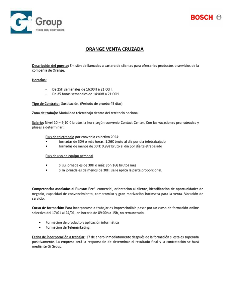 Hoja de Condiciones Orange Cross Selling 17.01 | PDF