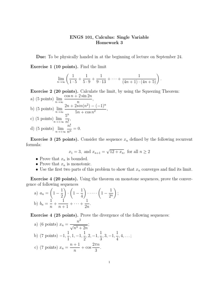 Calculus Homework: Limits & Sequences | PDF