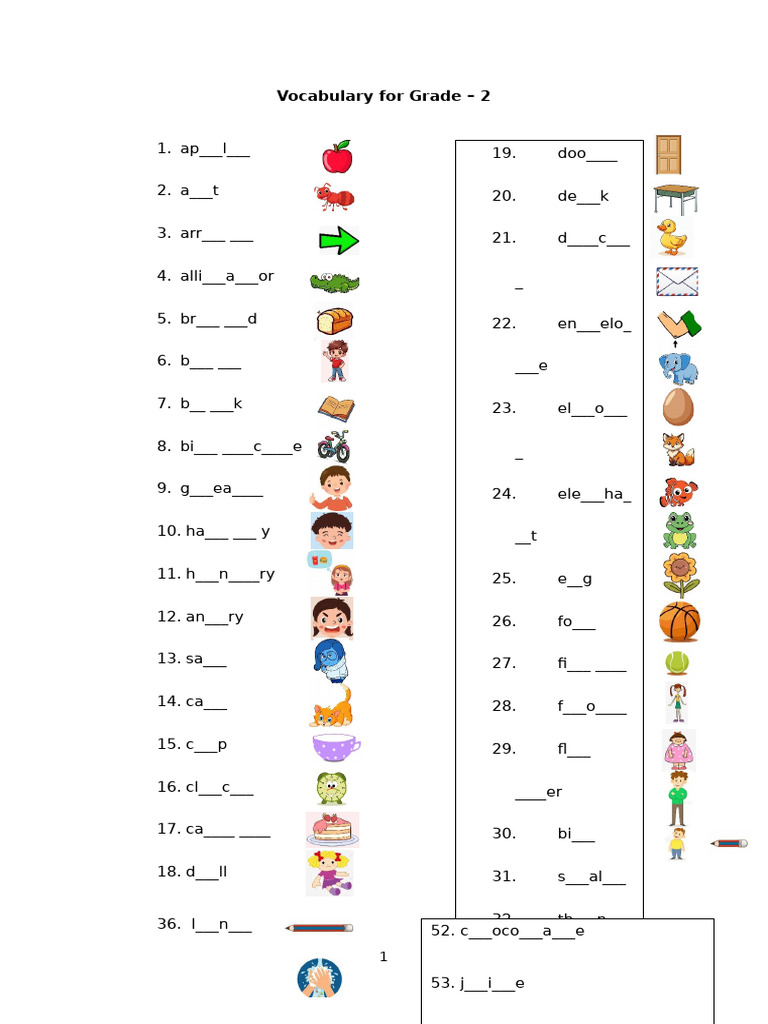 Grade 2 Vocabulary List | PDF