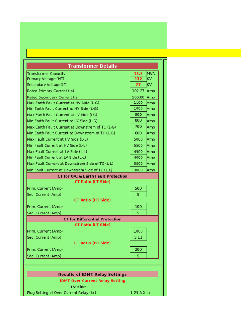 IDMT Relay Settings for Transformer Protection | PDF | Transformer ...