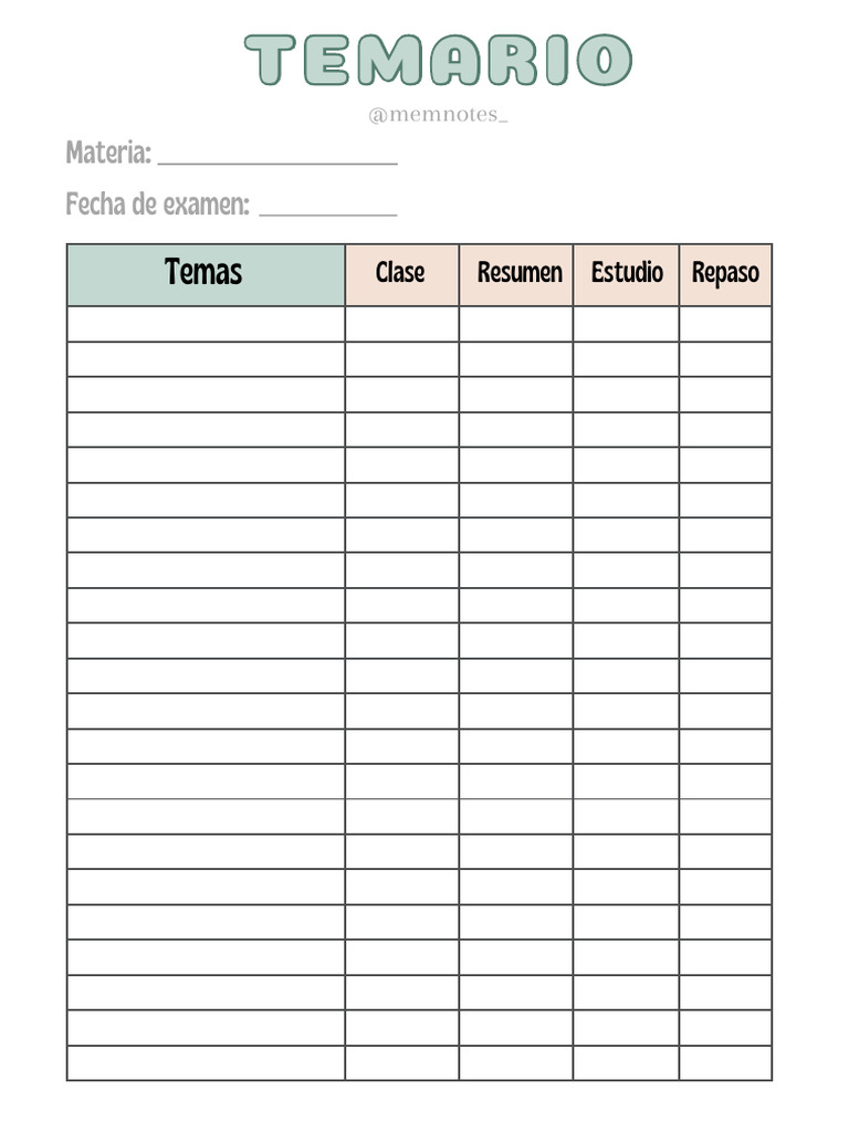 Plantilla Temario | PDF