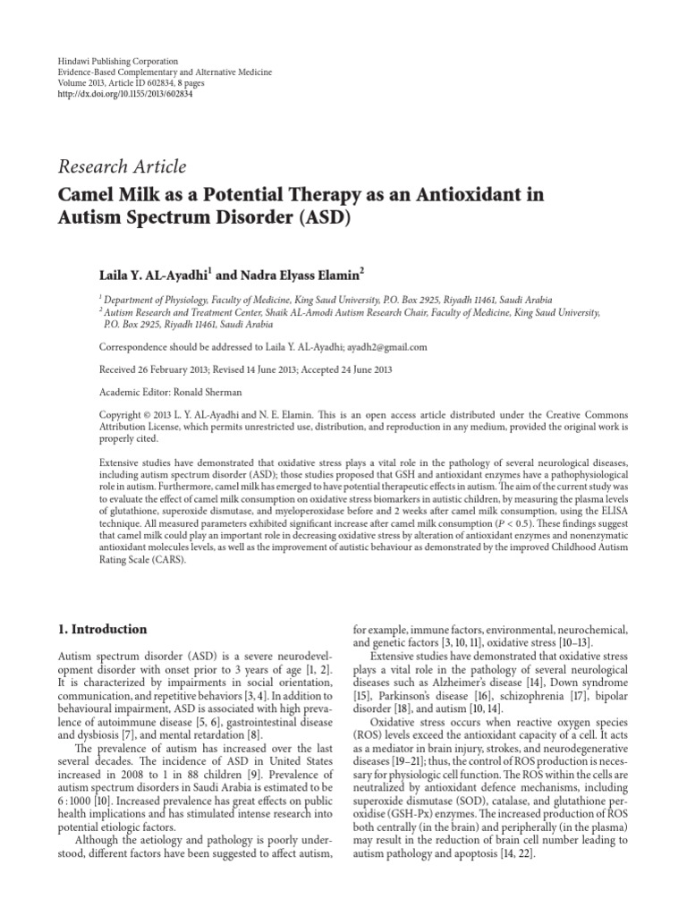 Camel's Milk As Treatment For ASD | PDF | Autism | Antioxidant