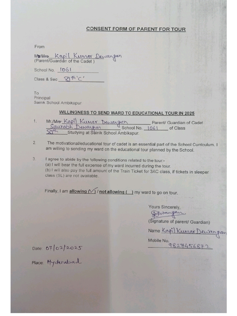 Consent Form 1061 CDT Saurabh Dewangan | PDF