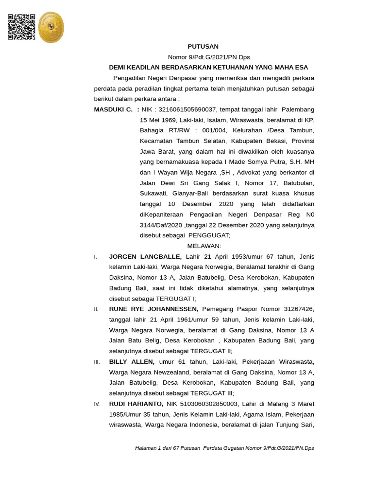 Putusan 9 PDT.G 2021 PN Dps 20241202170520 | PDF