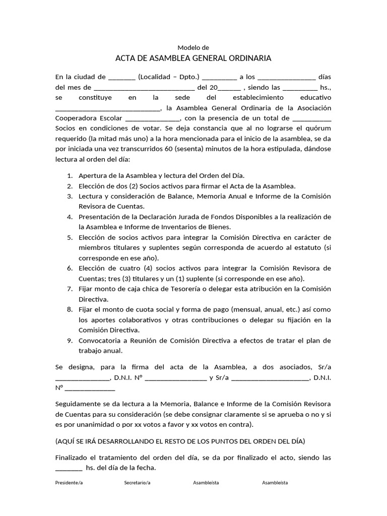 Modelo de Acta de Asamblea | PDF | Gobierno