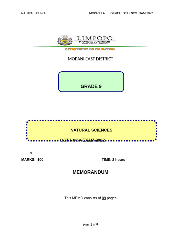 Grade 9 Natural Sciences Memo 2022 | PDF | Climate Change | Atmosphere ...