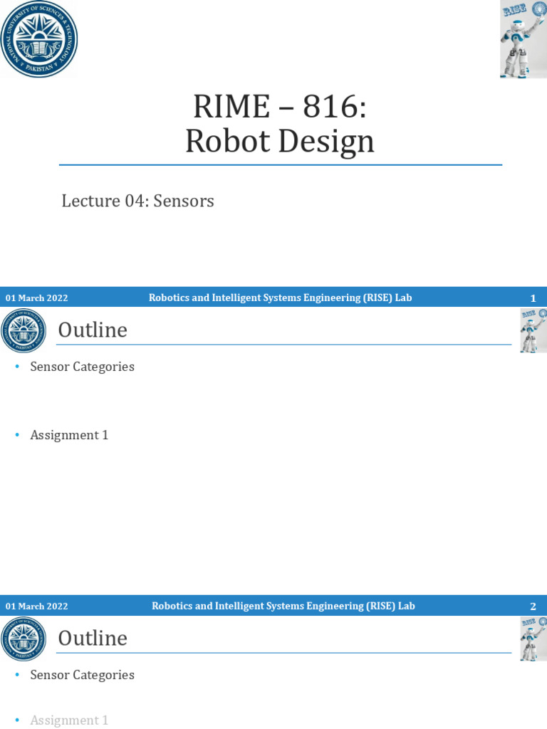 Robot Design - Lec 04 - Sensors | PDF | Sensor | Robotics