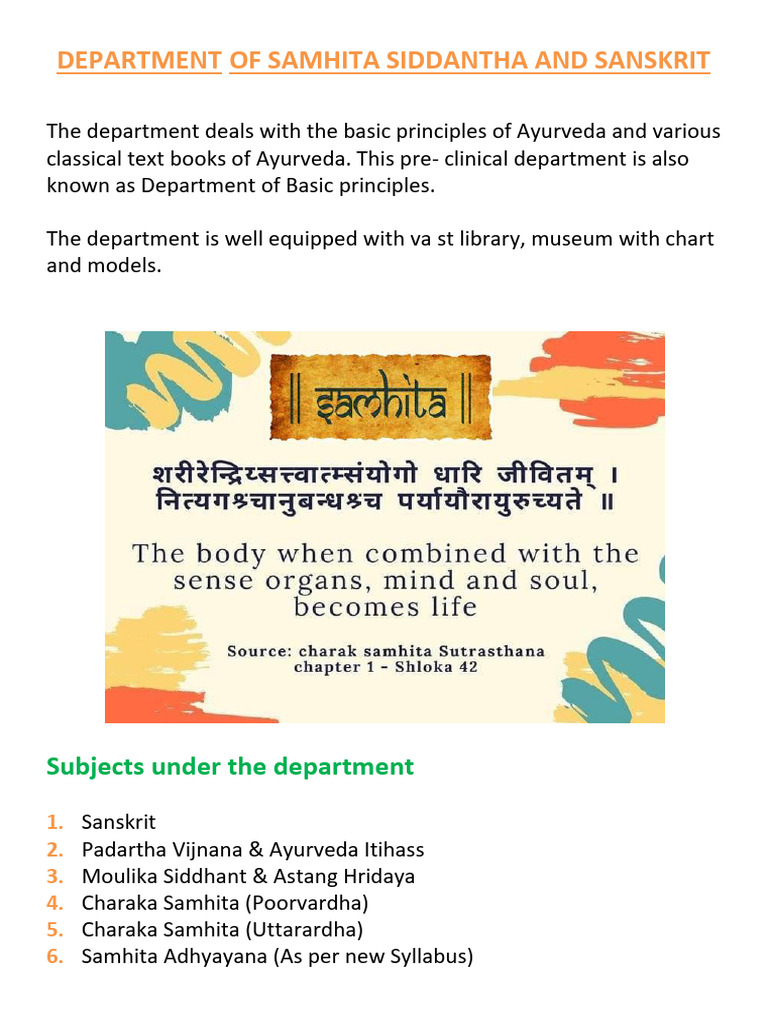 Department of Samhita Siddantha and Sanskrit | PDF