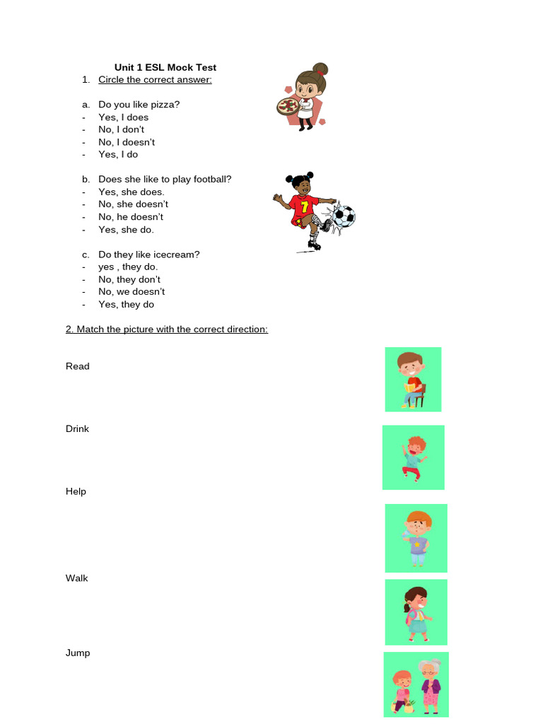 Unit 1 ESL Mock Test Guide | PDF