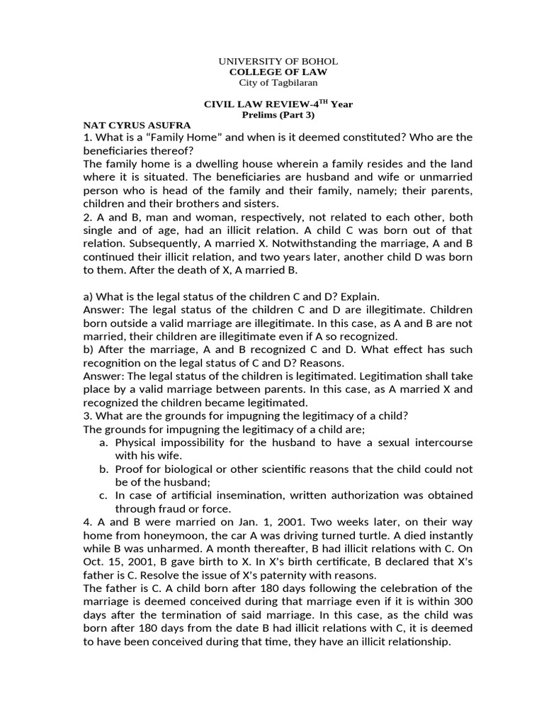 Civil Law Review Prelims Part 3 | PDF | Annulment | Legitimacy (Family Law)