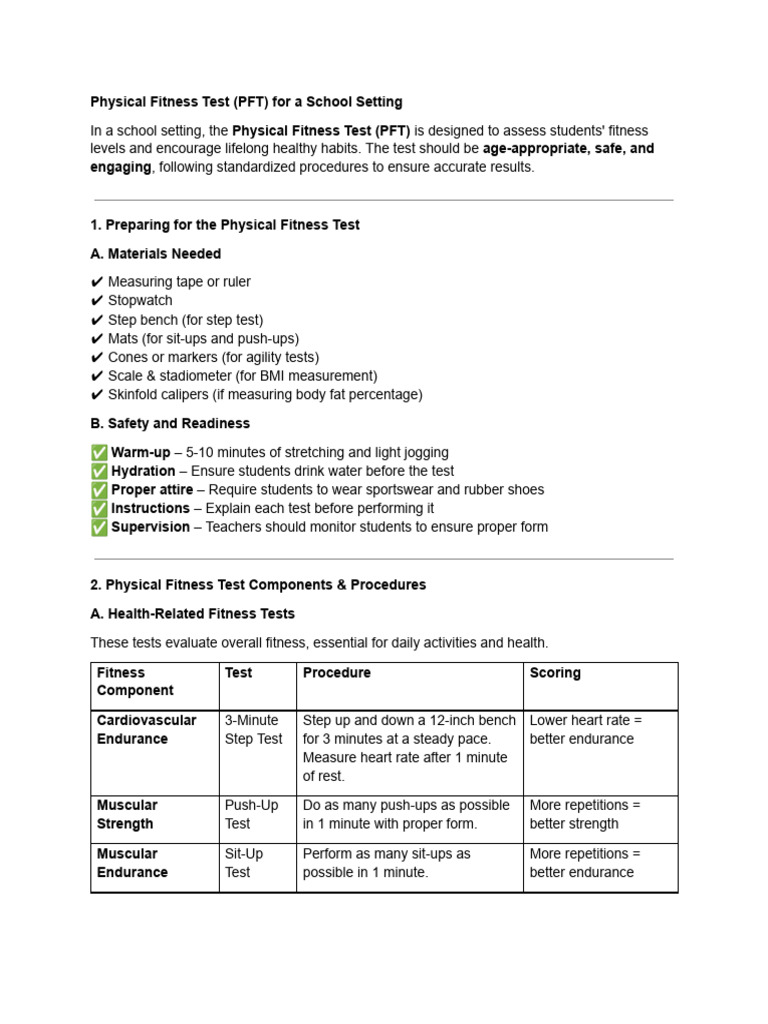 Physical Fitness Test (PFT) for a School Setting.docx | PDF | Body Mass ...