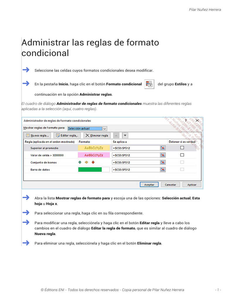 Administrar las reglas de formato condicional | PDF | Microsoft Excel | Botón (Computación)