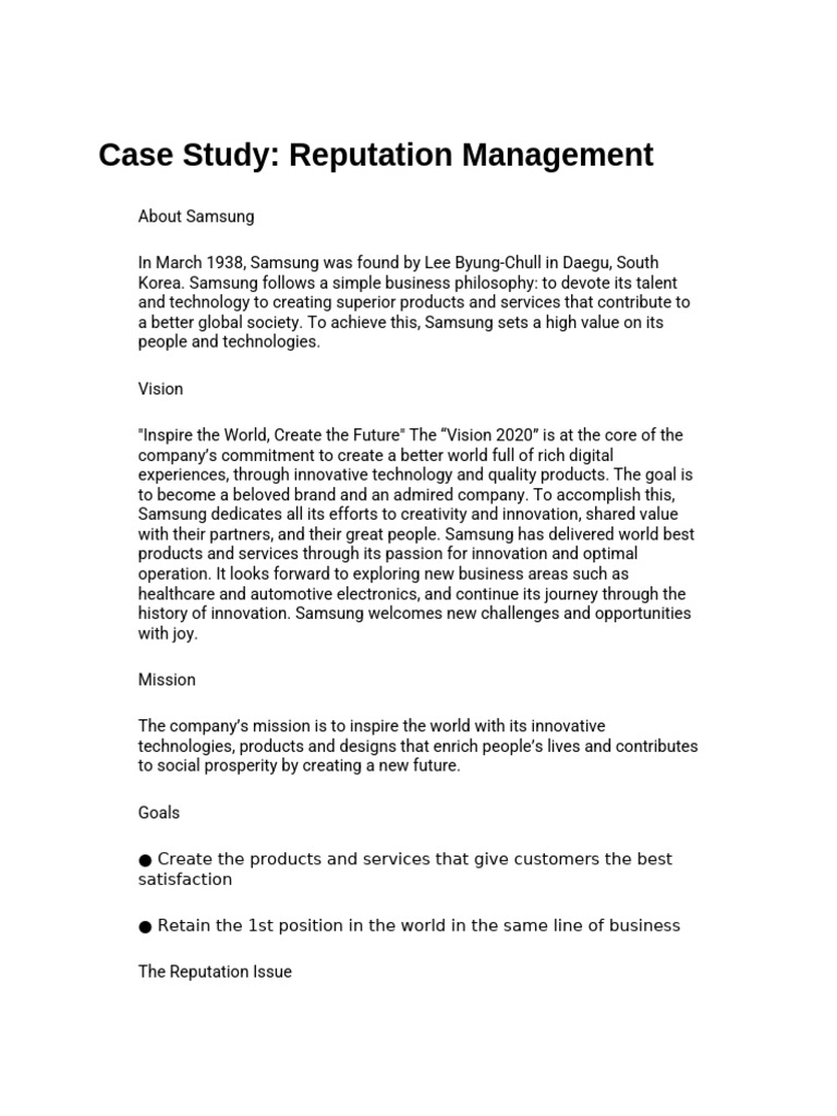 Case Study - Samsung - Reputation Management | PDF | Reputation | Samsung