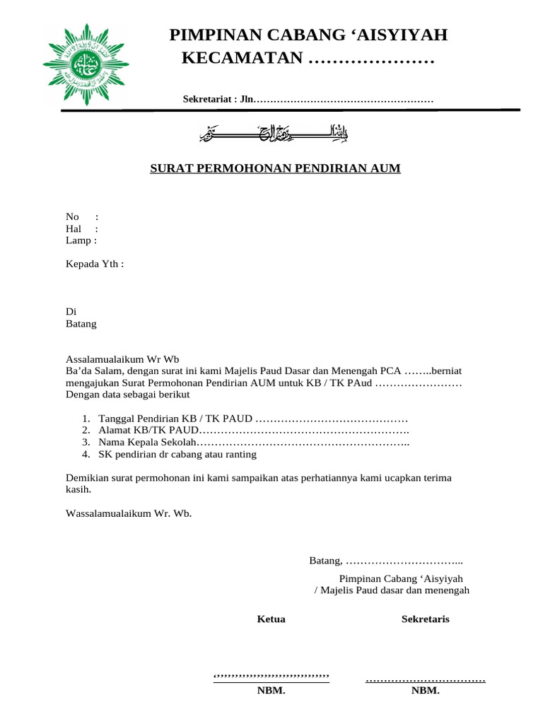 07 surat PERMOHONAN SK PENDIRIAN | PDF