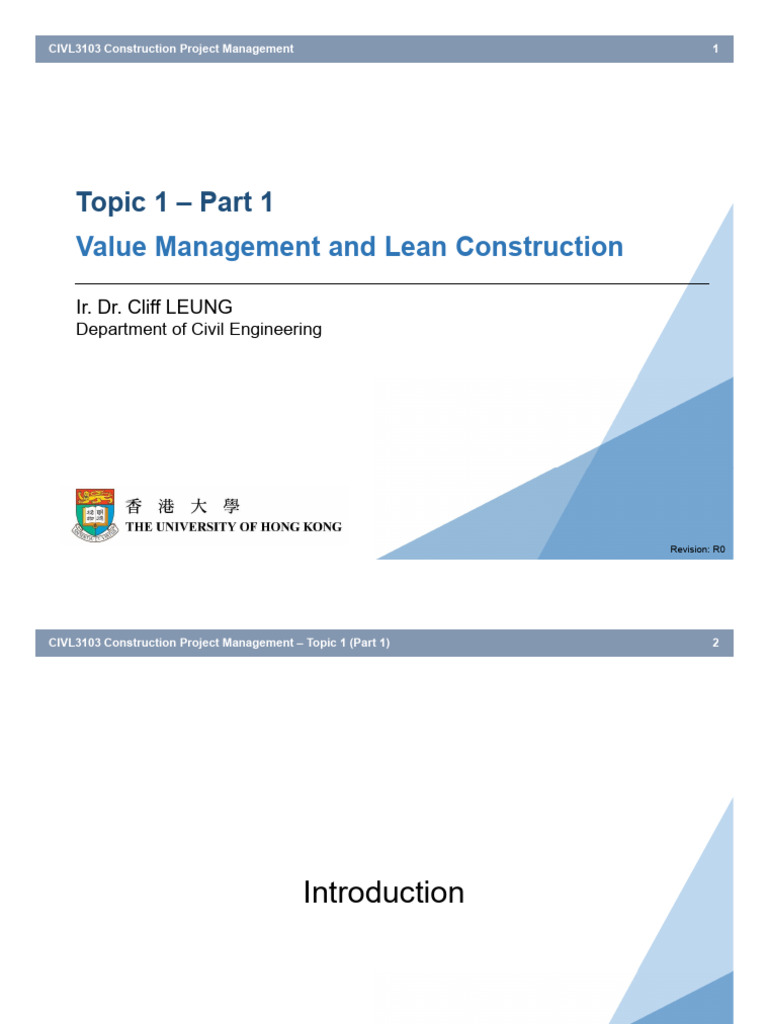 Topic 1 - Value Management Lean Construction (Part 1) (R0) | PDF ...