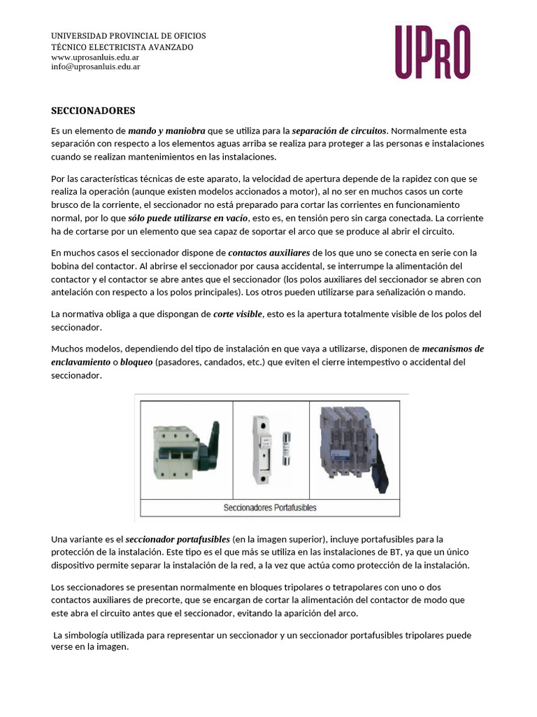 Teoria U5 Seccionadores | PDF | Cambiar | Ingeniería mecánica