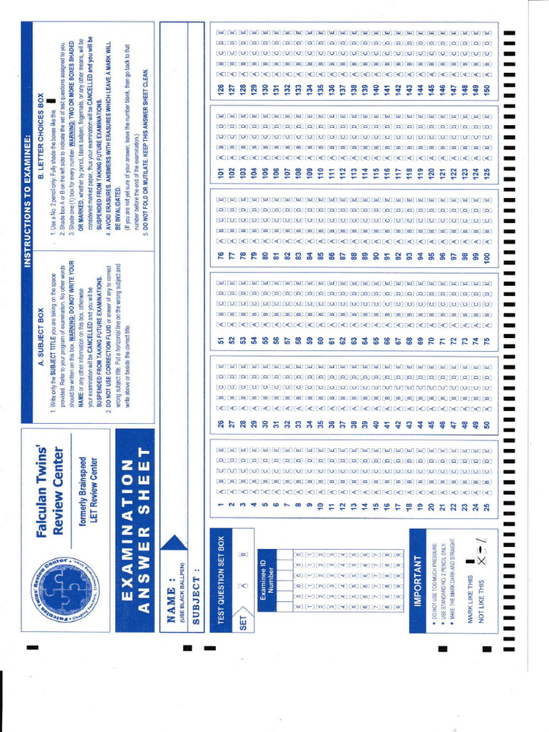 Answer Sheet 1 | PDF
