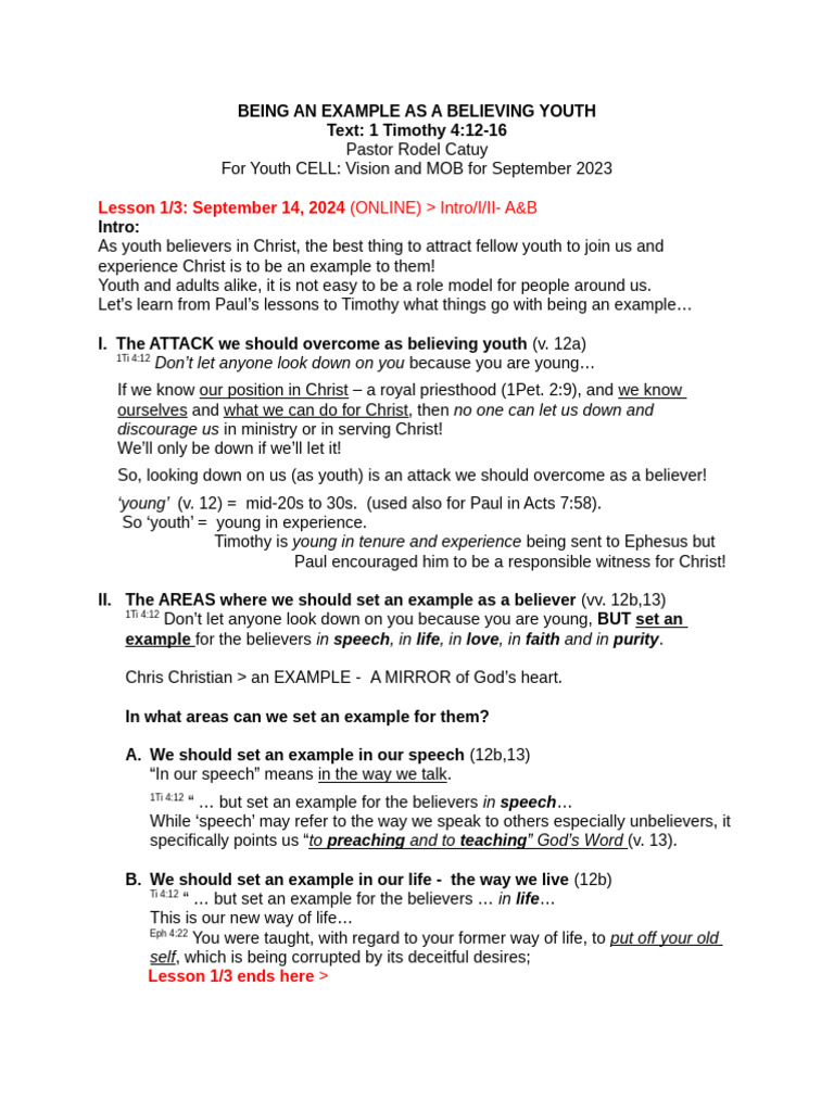 Being an Example for Youth Believers | PDF | Religious Belief And ...