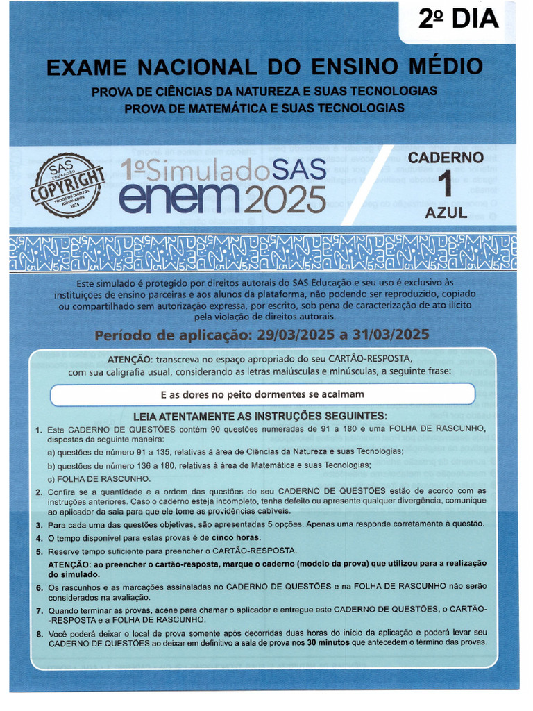 29-03-2025 1º SIMULADO SAS Qtcobzl | PDF