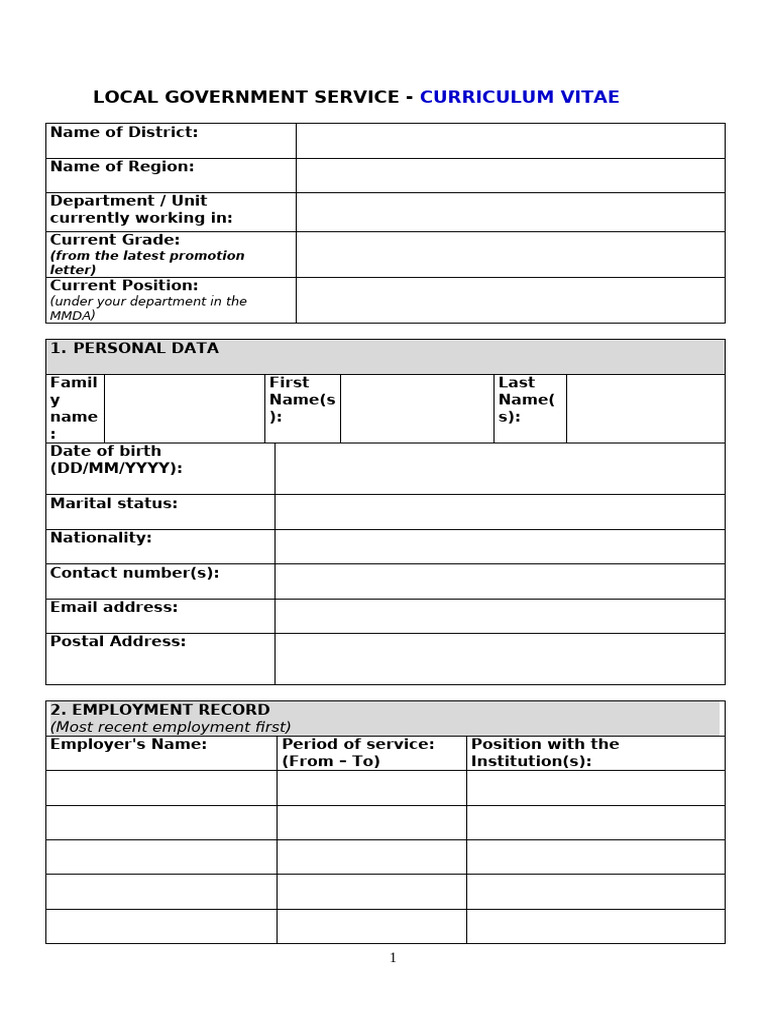 CV Format MMDA Head of Dept | PDF
