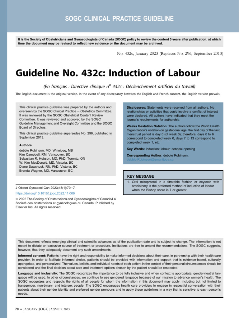 Debbie Robinson Guideline No 432c Induction of Labour | PDF ...