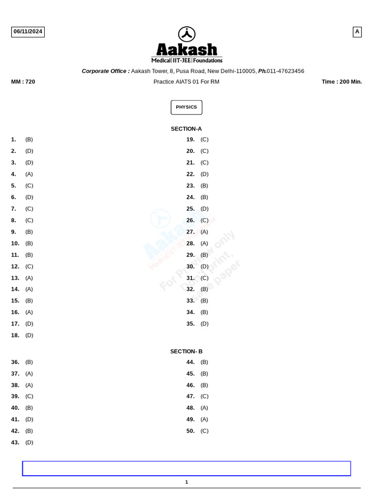 Practice Aiats 1 Viju Ans RM @cet - Jee - Neet | PDF | Geometry | Mechanical Engineering