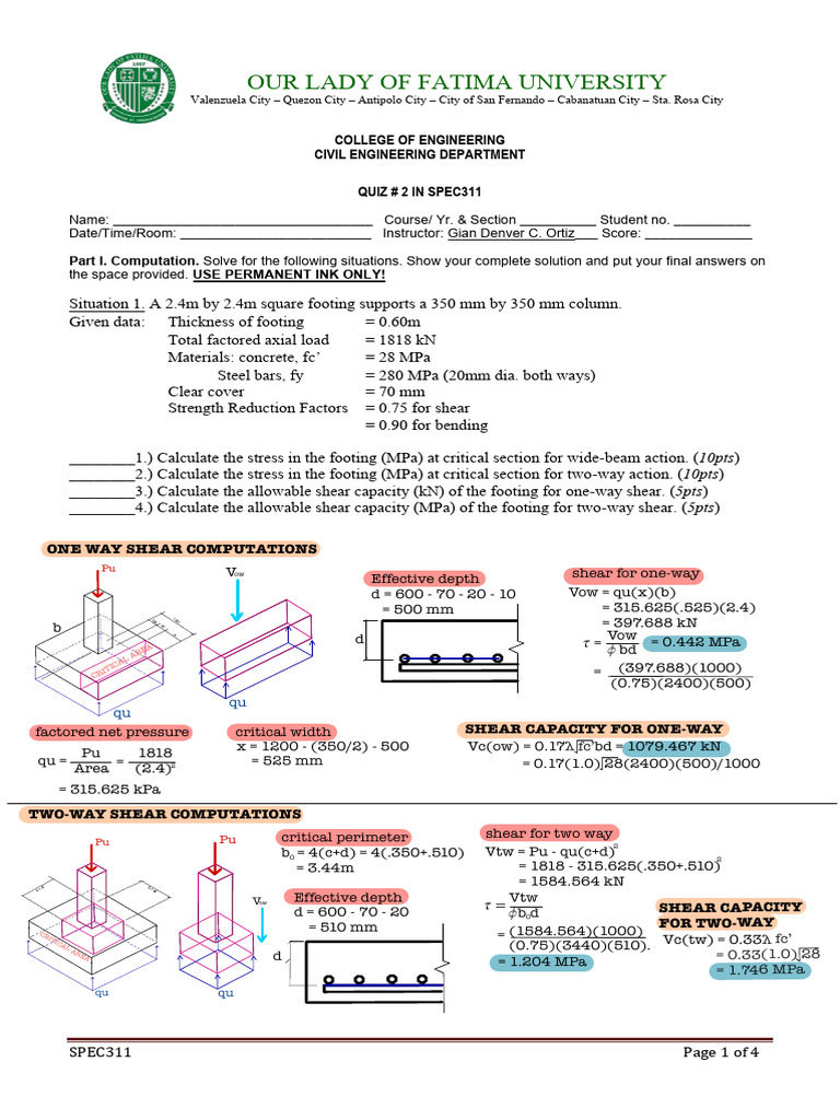 Civil Engineering Quiz SPEC311 Solutions | PDF | Physical Quantities ...