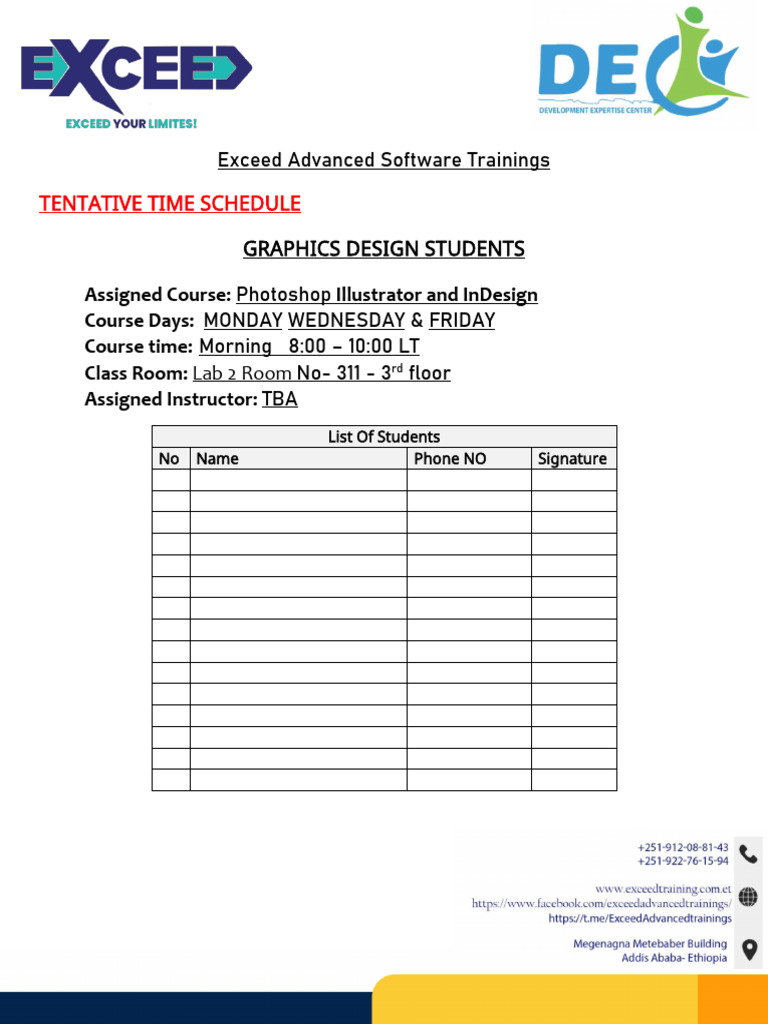 Photoshop Course Schedule for Students | PDF