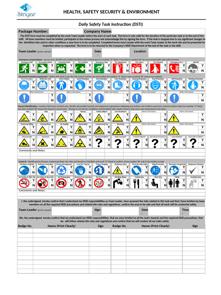 Daily Safety Task Instruction | PDF | Personal Protective Equipment | Occupational Safety And Health