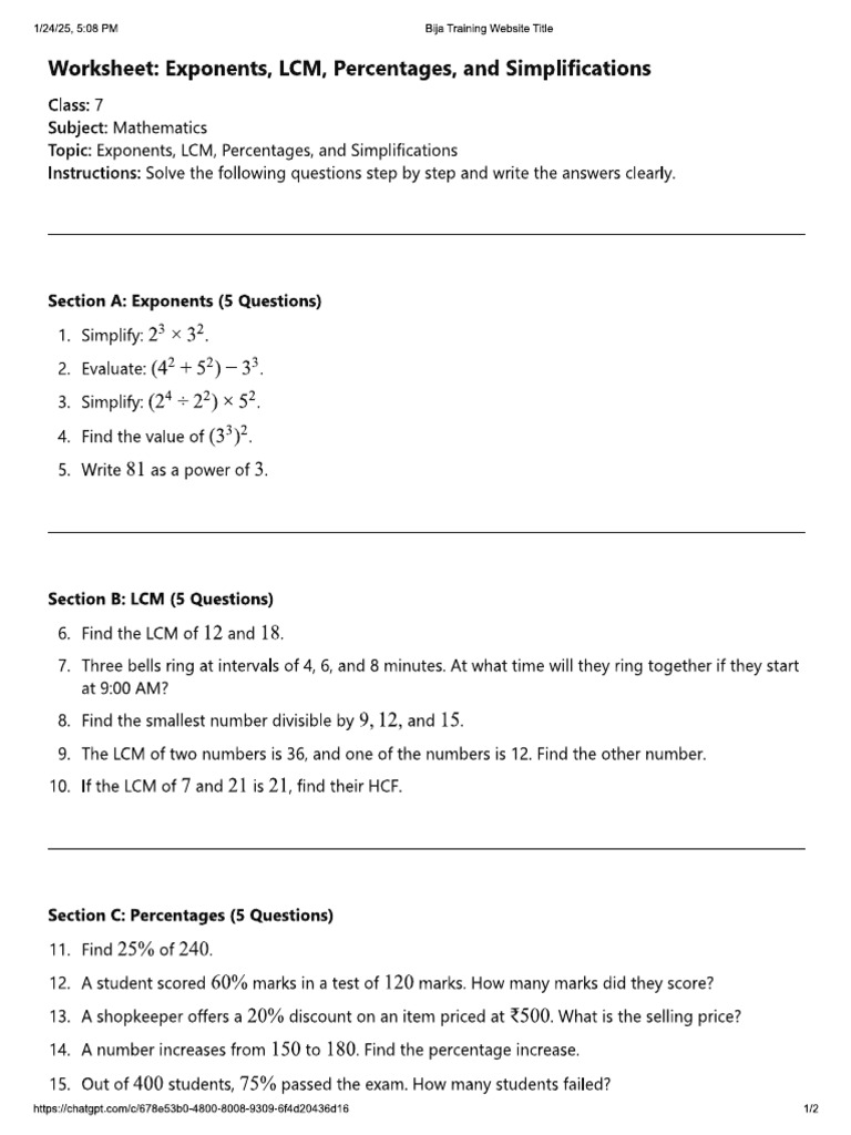 Paper 2 For Atharva Maths - Exponents | PDF