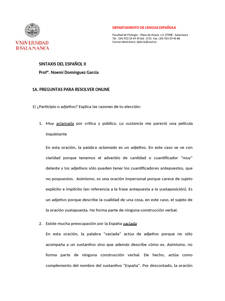1a. Práctica Semanal | PDF | Verbo | Asunto (gramática)