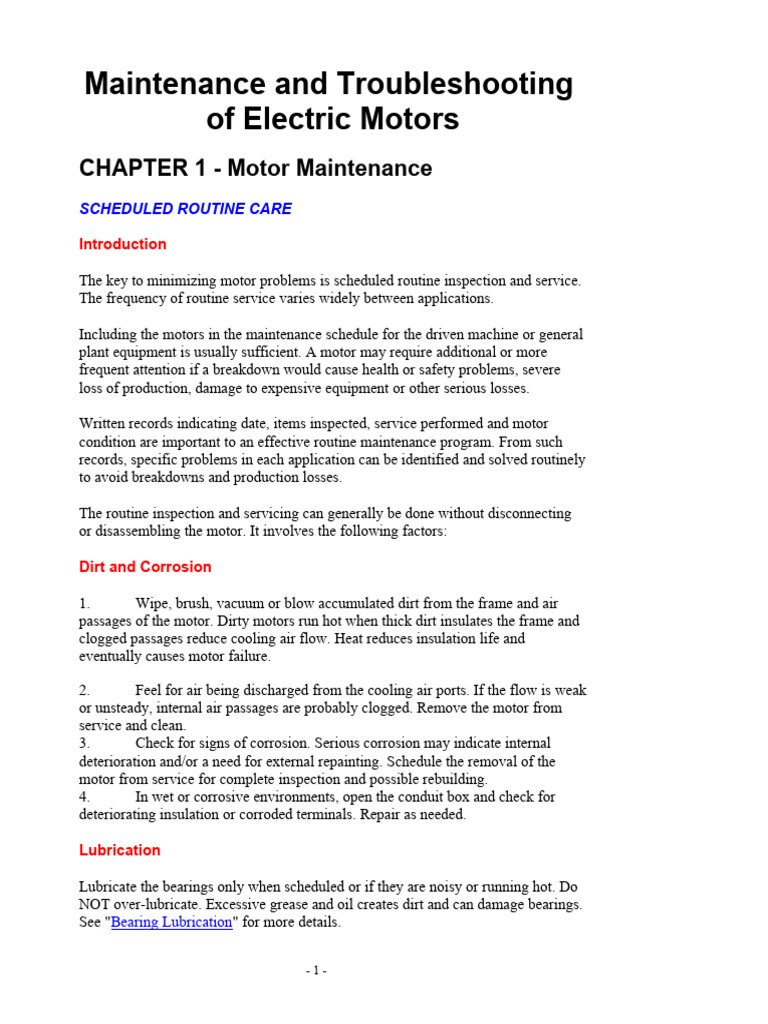 Electric Motor Maintenance Guide | PDF | Electric Motor | Bearing ...
