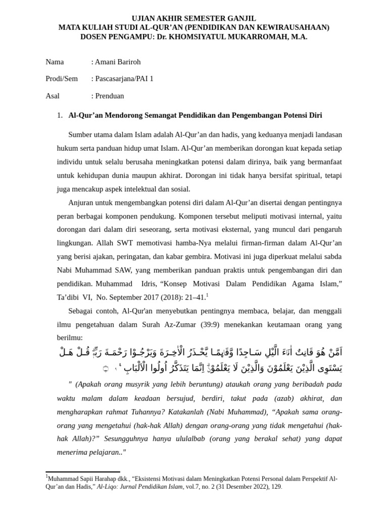 JAWABAN UAS BU KHOMSIAH | PDF