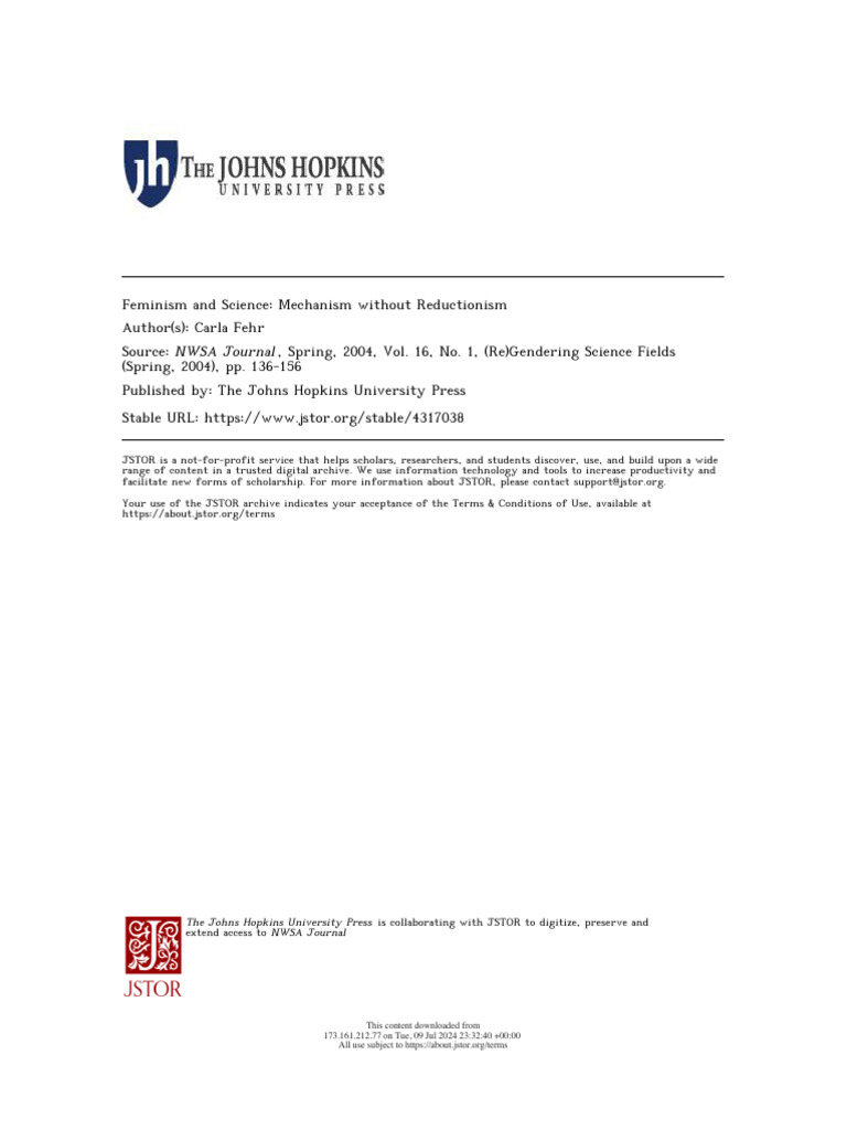 Fehr, Feminism and Science | PDF | Reductionism | Causality