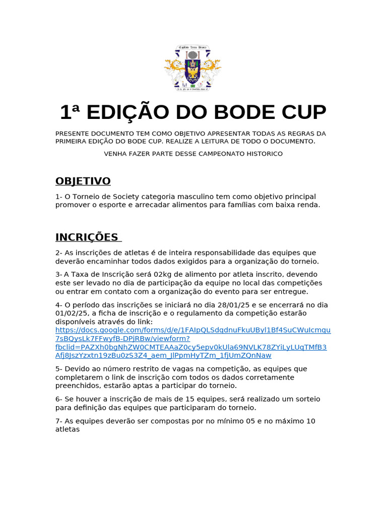 Regras da 1ª Edição do Bode Cup | PDF | Concorrência