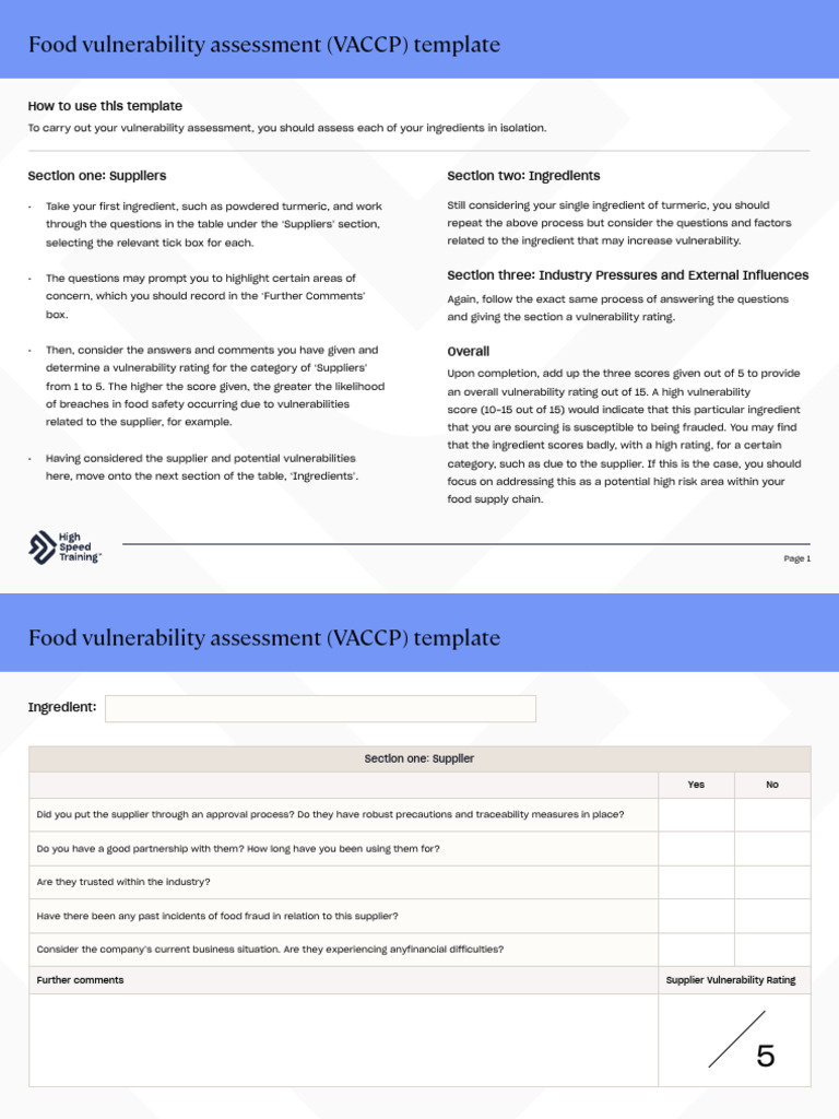 VACCP Food Vulnerability Assessment Template | PDF | Economies