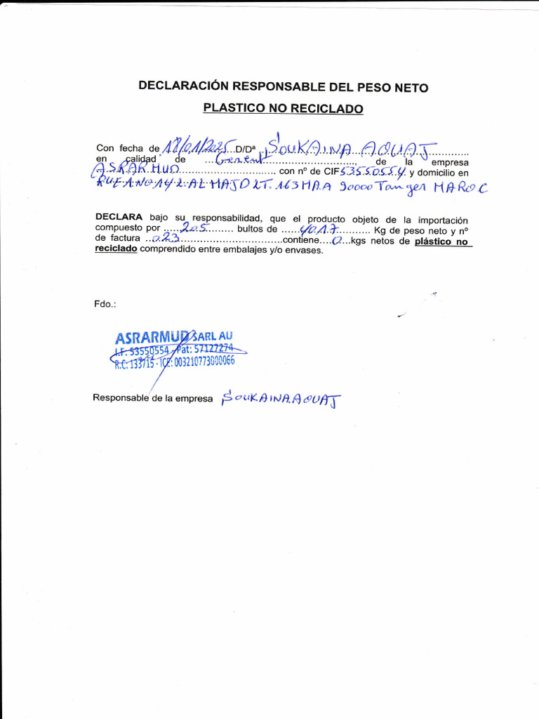 Declaration Plastique 023 | PDF