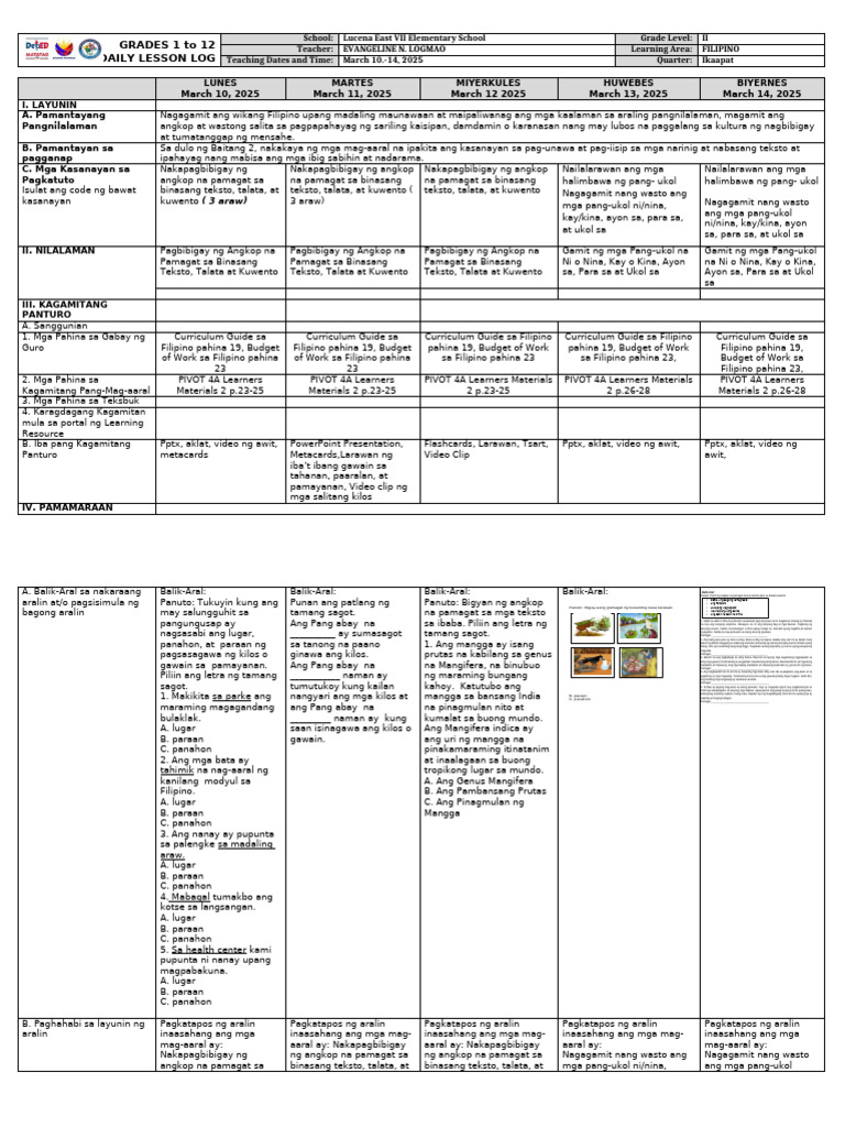 q4 DLL Filipino 2 Week 5 Ghie | PDF