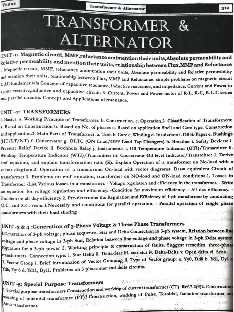 Transformer & Alternator - Unit-1. ,,,,ajit Gupta - Compressed | PDF