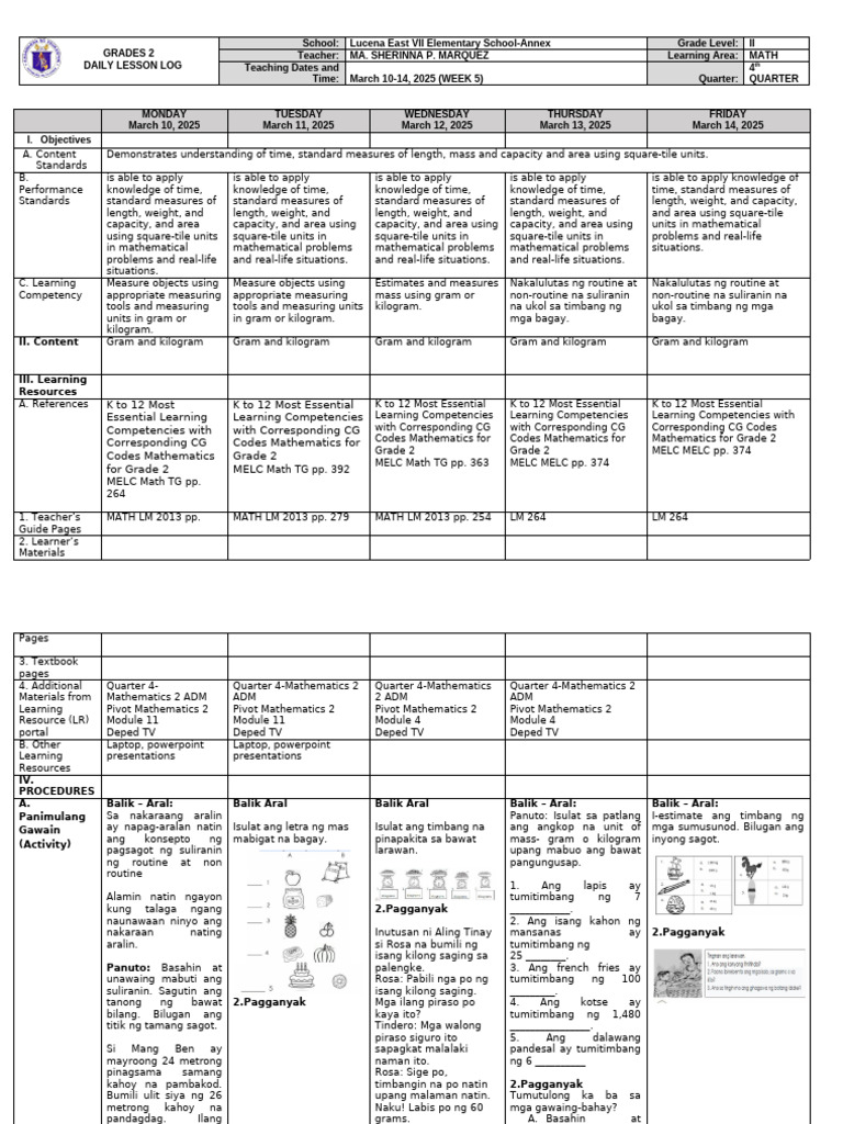 MATH Q4 Week 5 DLL | PDF
