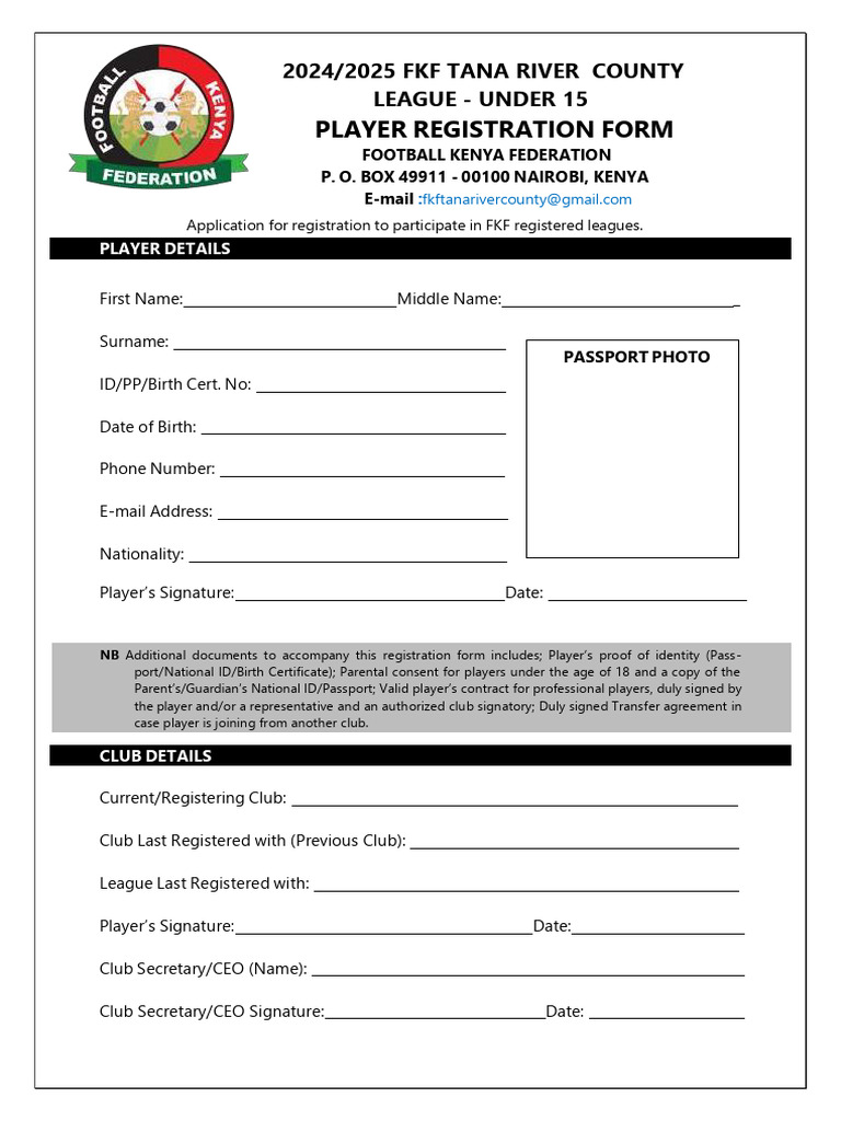FKF Under 15 Reg Form | PDF