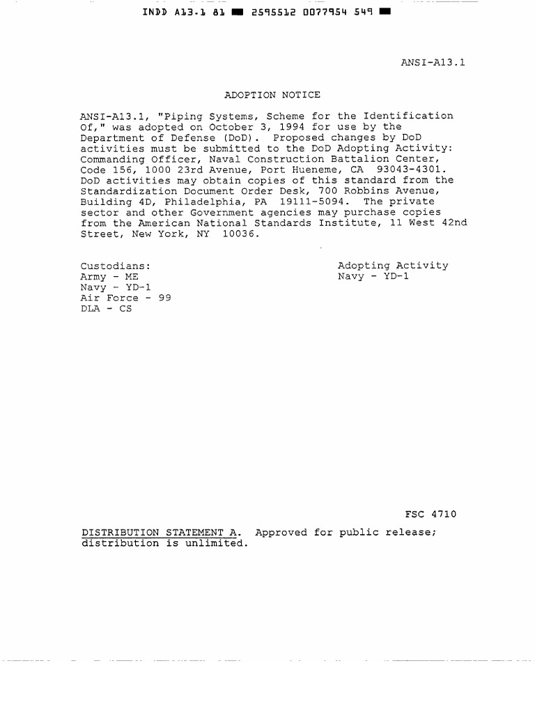 ANSI A13.1 1996 Identification of Piping System | PDF