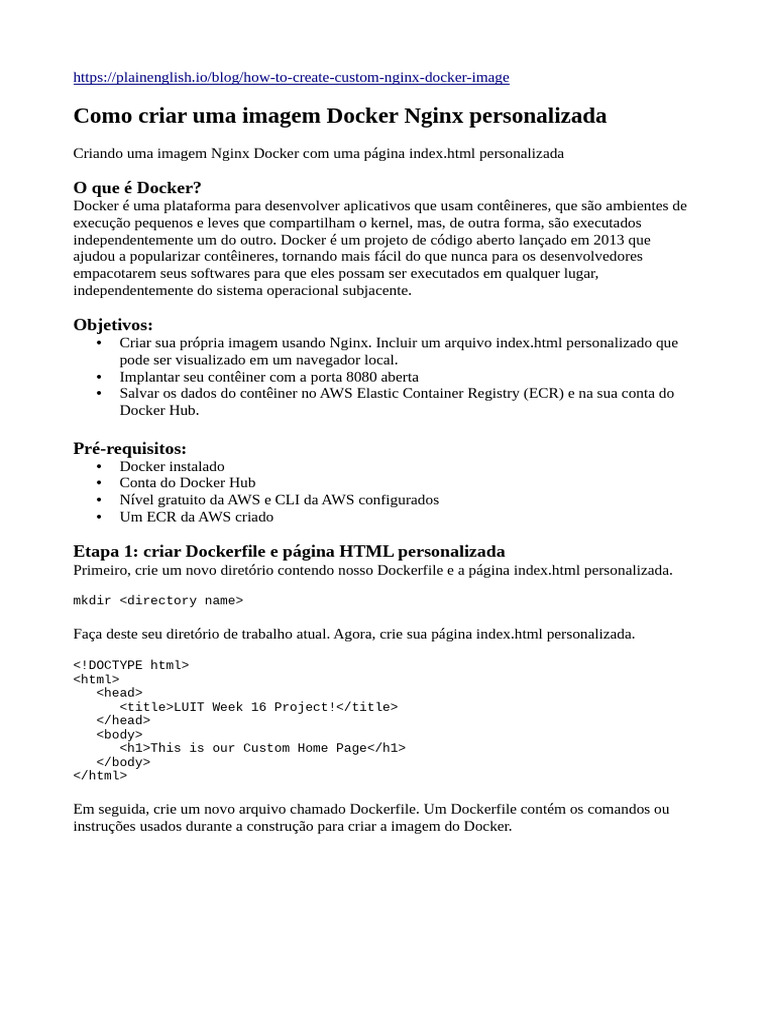 Como Criar Uma Imagem Docker Nginx Personalizada | PDF | Software de sistema | Informática